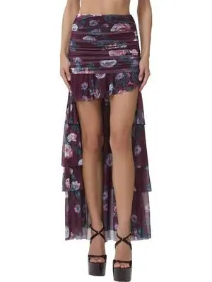 AFRM Zarin Floral High-low Mesh Skirt - Cabernet Bouquet