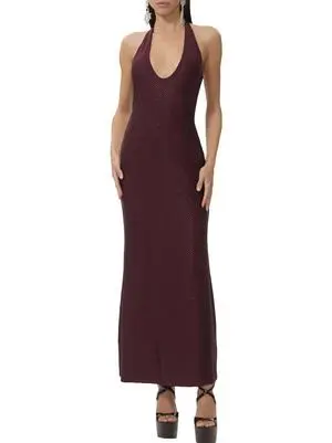 AFRM Rhinestone Halter Open Back Cocktail Dress - Vineyard