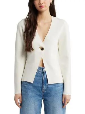 OPEN EDIT Structured One-Button Cardigan Ivory