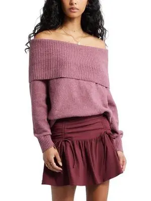Bp. Bouclé Off-The-Shoulder Sweater Burgundy Shade