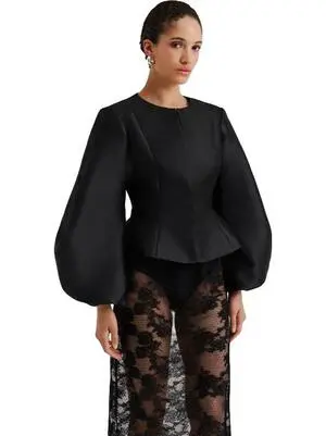 MALINA Vendela Balloon Sleeve Blouse - Black