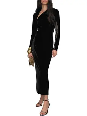 REISS Asymmetric Velvet Dress - Black