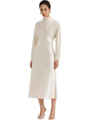 MALINA Zora Long Sleeve Midi Dress - Vanilla