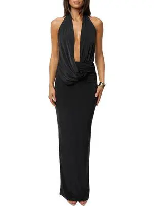 JLUXLABEL Dawn Drape Halter Maxi Dress - Black