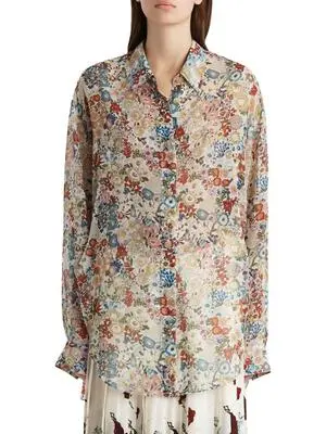 Khaite Goya Floral Silk Chiffon Button-up Shirt - Cream Multi