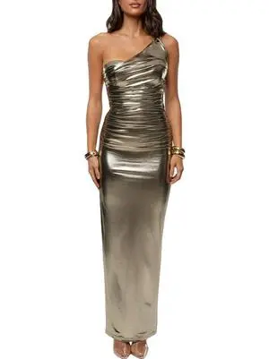 JLUXLABEL Ruched Metallic Maxi Dress - Gold