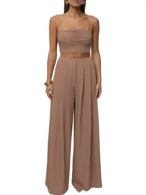 JLUXLABEL Serenade Crop Top And Wide Leg Pants Beige