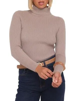 PETAL & PUP Cecil Turtleneck Ribbed Sweater - Mushroom