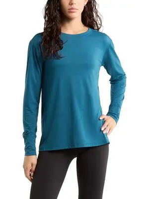Zella Long Sleeve Split Hem T-shirt - Teal Seagate