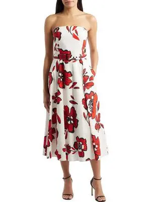 Sam Edelman Strapless Belted Stretch-cotton Dress - Red/white