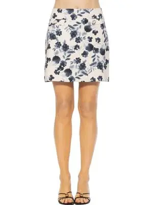 ALEXIA ADMOR Floral Mini Skirt With Button Detail - Ivory Watercolor