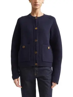 TOTEME Hammered Button Cashmere And Wool Cardigan - Navy