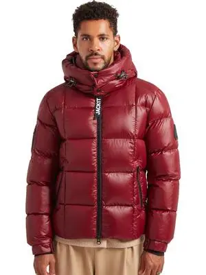 JACK1T Boxed Hooded Racer Puffer Jacket - Dark Cranberry/black