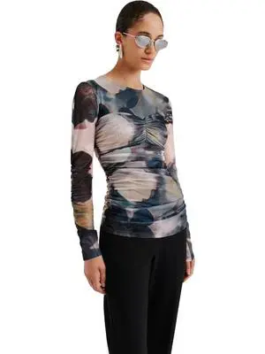 MALINA Elionora Sheer Jersey Long Sleeve Top - Dusty Poppy