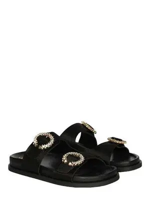 SAINT G Ishie Calf Hair Slide Sandal - Black