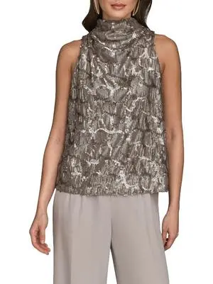 Donna Karan New York Sequin Sleeveless Turtleneck Top - Antique Silver