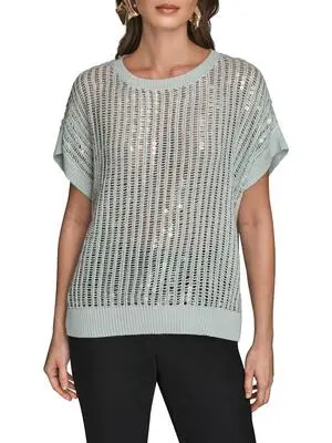 Donna Karan New York Sequin Open Stitch Sweater - Mist