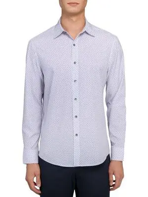W.R.K Slim Fit Neat Medallion Print Performance Button-up Shirt - White/red