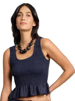 Onia Air Linen Smocked Tank - Noir Navy