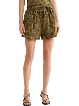 Ulla Johnson Rowan Tie Waist Shorts - Olive Flora
