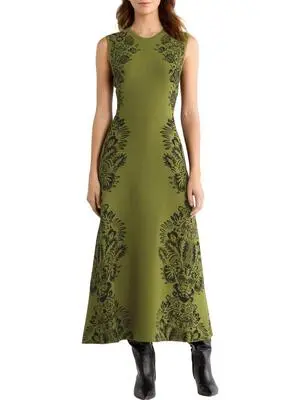 Ulla Johnson Liana Floral Jacquard Knit Midi Dress - Olive