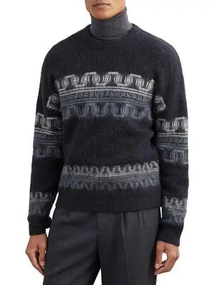 REISS Lennox Pattern Wool & Alpaca Blend Sweater - Navy