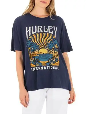 Hurley Bliss Oversize Cotton Graphic Boyfriend T-shirt - Navy Blues