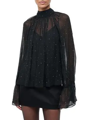 Staud Roux Rhinestone Detail Top - Black