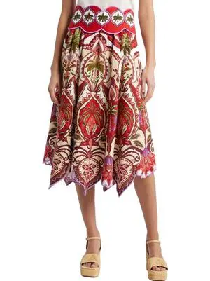 Farm Rio Odara Scallop Midi Skirt - Red
