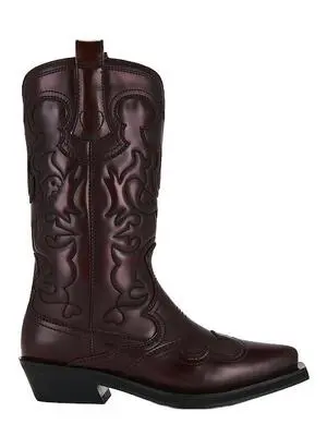 GANNI Embroidered Western Boot - Black & Dark Burgundy