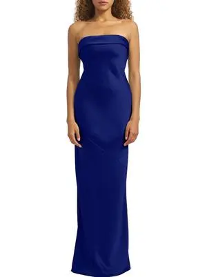 Amsale Strapless Bias-cut Gown - Cobalt