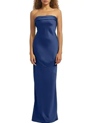 Amsale Strapless Bias-cut Gown - French-blue