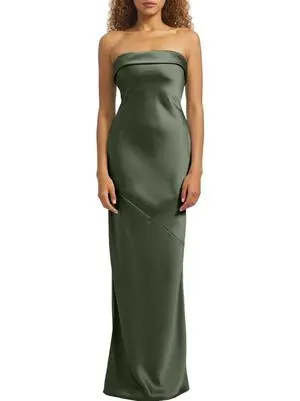 Amsale Strapless Bias-cut Gown - Olive