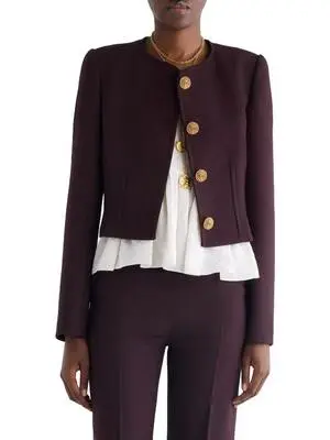 Chloé Collarless Wool Crêpe Crop Jacket - Obscure Purple