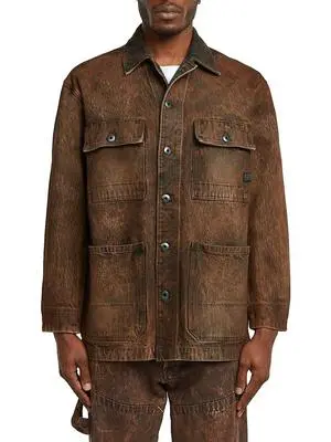 G-star Raw Leather Effect Cotton Denim Chore Jacket - Faded Cognac Skin