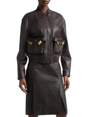 FERRAGAMO Hug Buckle Leather Bomber Jacket - Expresso