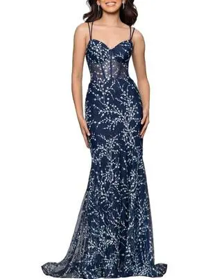 BLONDIE NITES Caviar Glitter Body-con Gown - Navy/mint