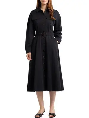 FREEMARKET Belted Long-sleeve Shirt Dress - Black