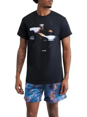 OVERTIME Motion Blur Cotton Graphic T-shirt - Black