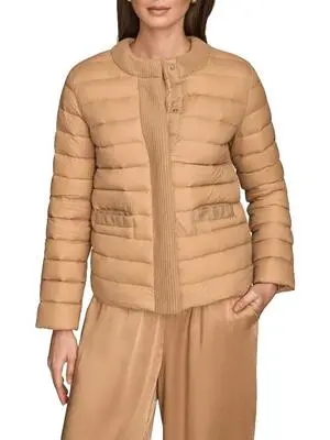 Donna Karan New York Nylon Quilted Down Jacket Fawn