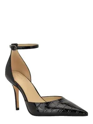 Calvin Klein Ankle Strap Pointed Toe Pumps - Black Leather