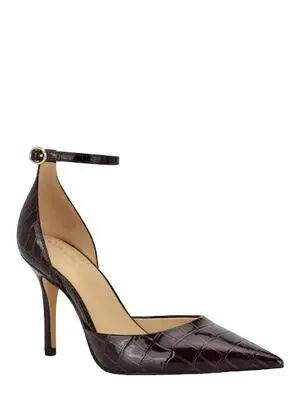 Calvin Klein Ankle Strap Pointed Toe Pumps - Wine Croc