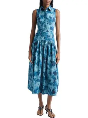 MICHAEL KORS Floral Ikat Print Midi Shirtdress