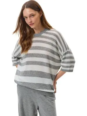 Johnstons Of Elgin Textured Stripe Oversized Cashmere T-shirt - Grey