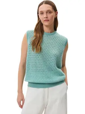 Johnstons Of Elgin Open Basketweave Cashmere Tank - Green