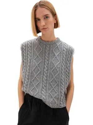 Johnstons Of Elgin Oversized Aran Cable Cashmere Tank - Grey