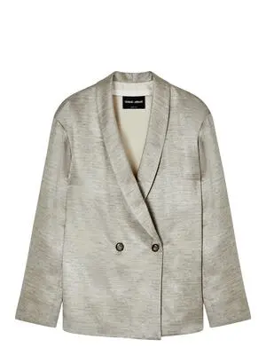 Giorgio Armani Tussah Silk Double-breasted Jacket - Grey