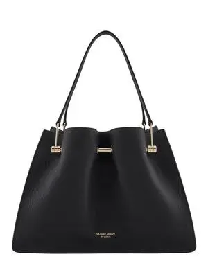 Giorgio Armani Small Shopper Bag In Pebbled Leather - Black