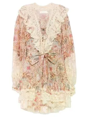Zimmermann Lace Floral Mini Dress - Neutrals
