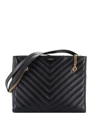 Saint Laurent Tribeca Matelasse Chevron Leather Medium Tote Bag - Black
